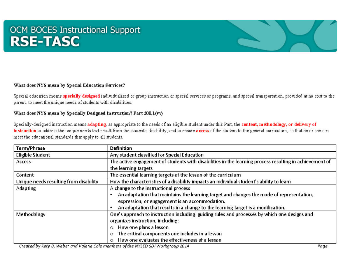 Classroom Specially Designed Instruction (SDI) Handbook 2014 - Studocu