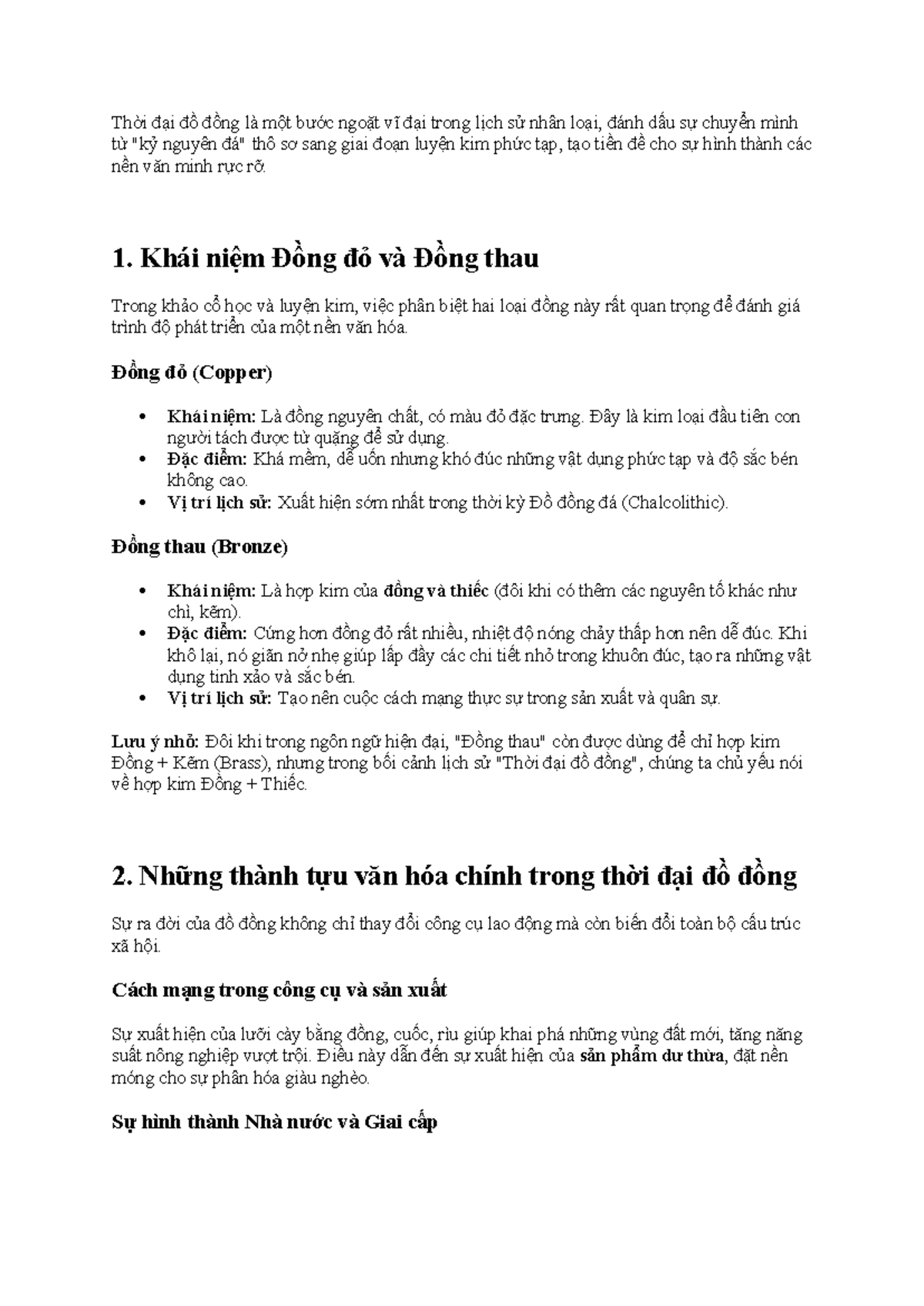 Tài liệu về Thời đại Đồ đồng: Khái niệm và Thành tựu văn hóa - Studocu