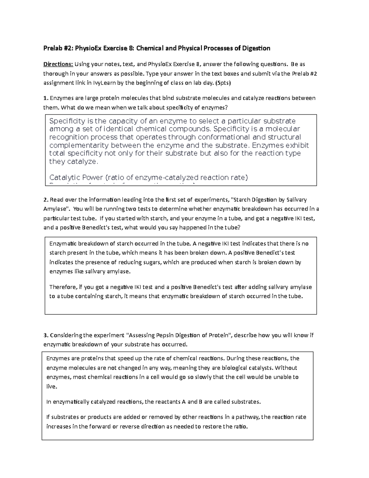 Prelab 2 - Lab - Prelab #2: PhysioEx Exercise 8: Chemical and Physical ...