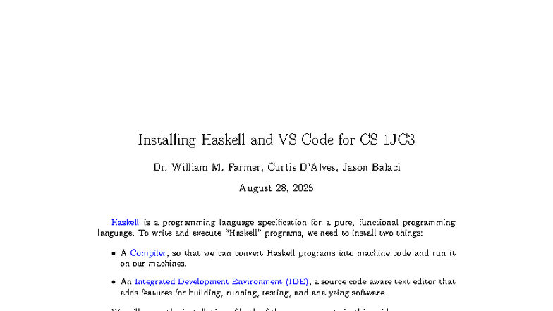 Installing Haskell and VS Code Guide for CS 1JC3 - Studocu