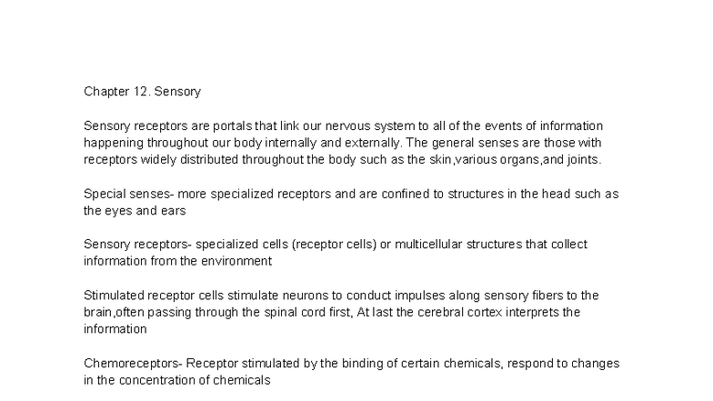 Chapter 12: Sensory Receptors and Their Functions in Physiology - Studocu