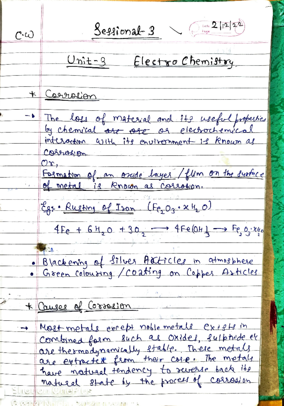Unit 4 (Chemistry) - REVISION NOTES - Sessional 3 Date Page C Electro ...