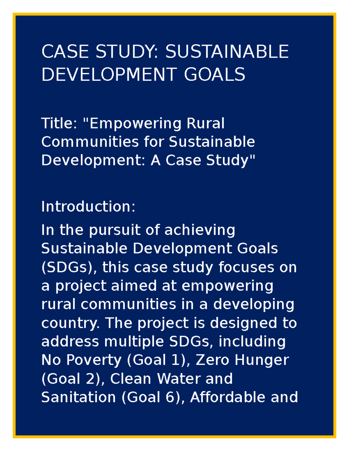 Sustainable Dev Goals Case Study - Empowering Rural Communities - Studocu