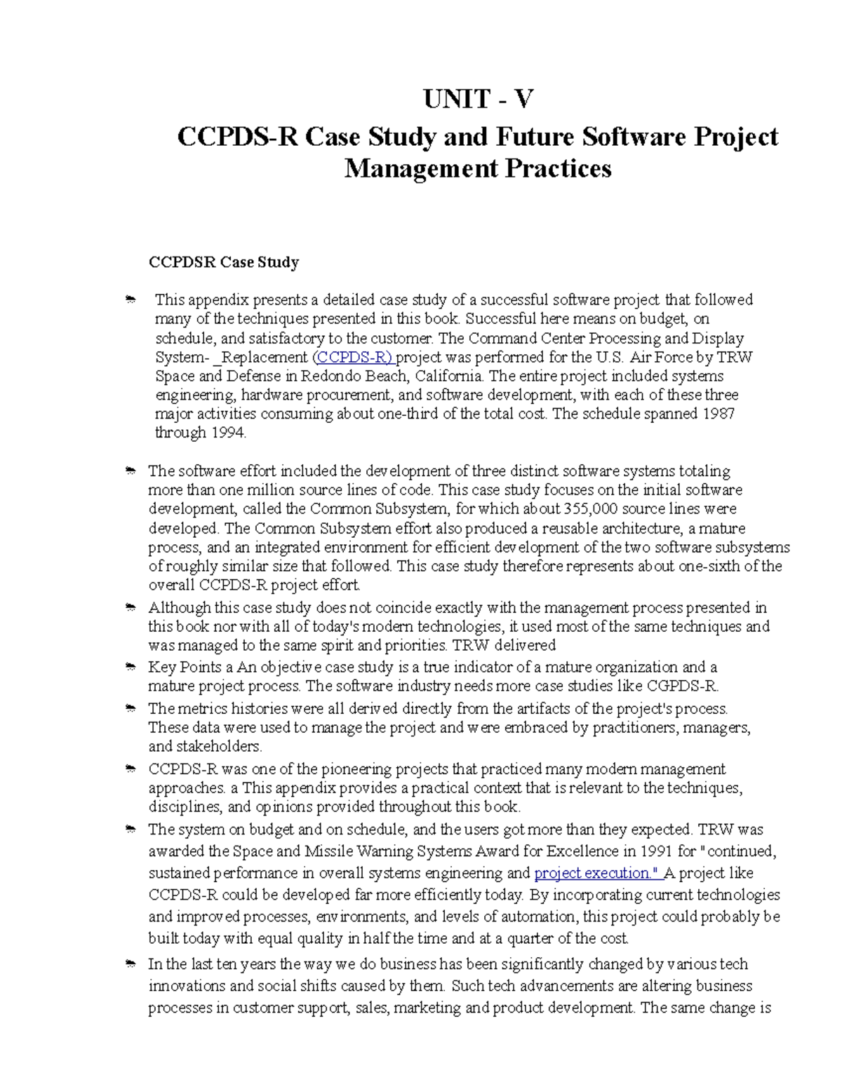 CCPDS-R Case Study & Future Trends in Software Project Management - Studocu
