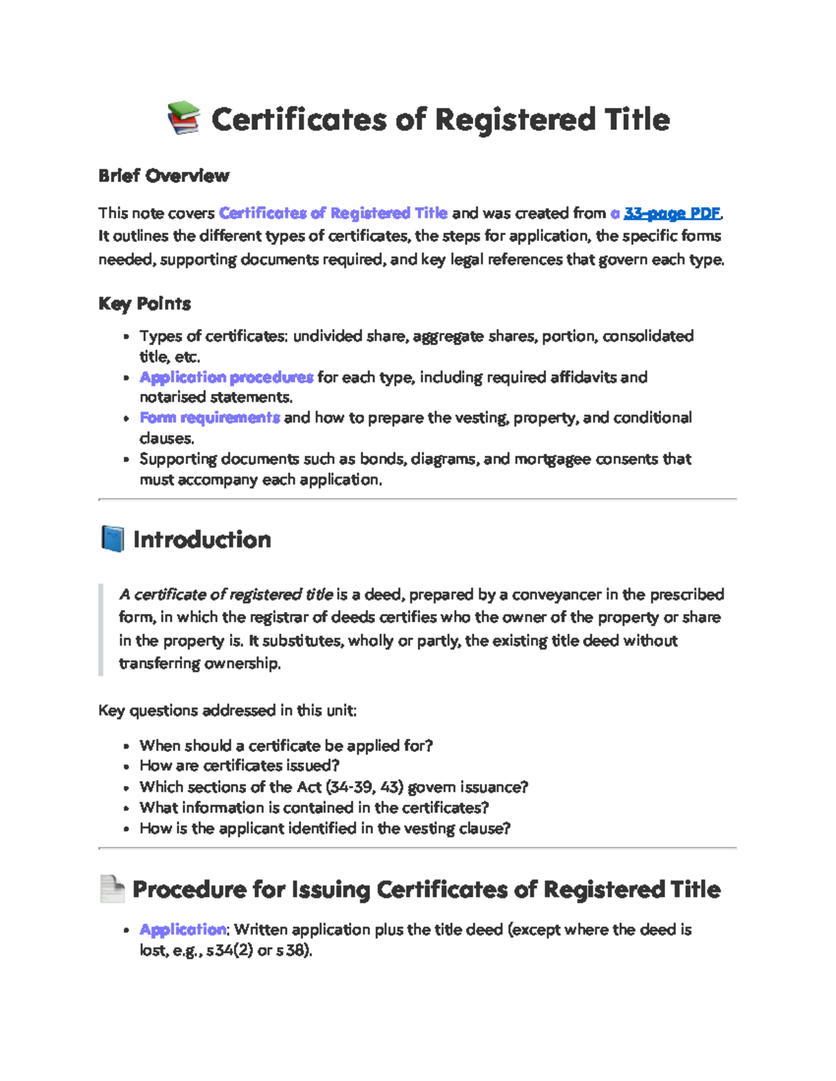 LPL 4804 Unit 8: Overview of Certificates of Registered Title - Studocu