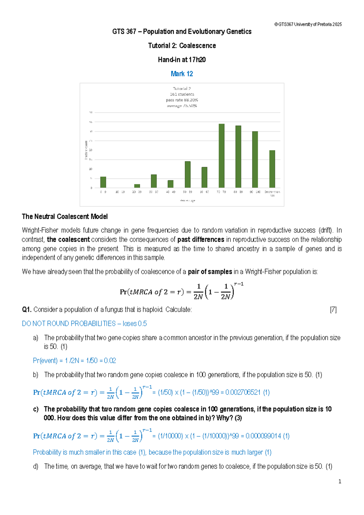 Tutorial 2 memo - GTS 367 – Population and Evolutionary Genetics ...