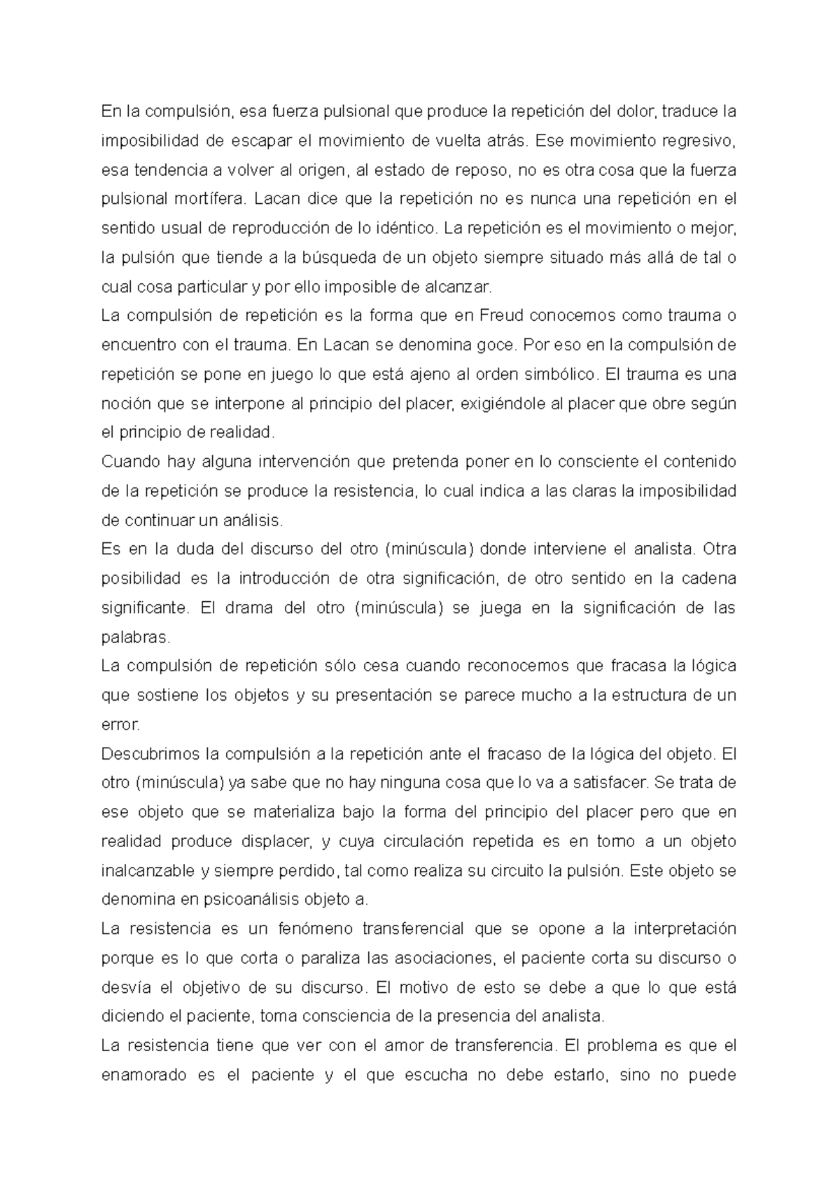 Clínicas Psicoanalíticas: La Compulsión de Repetición y el Trauma - Studocu