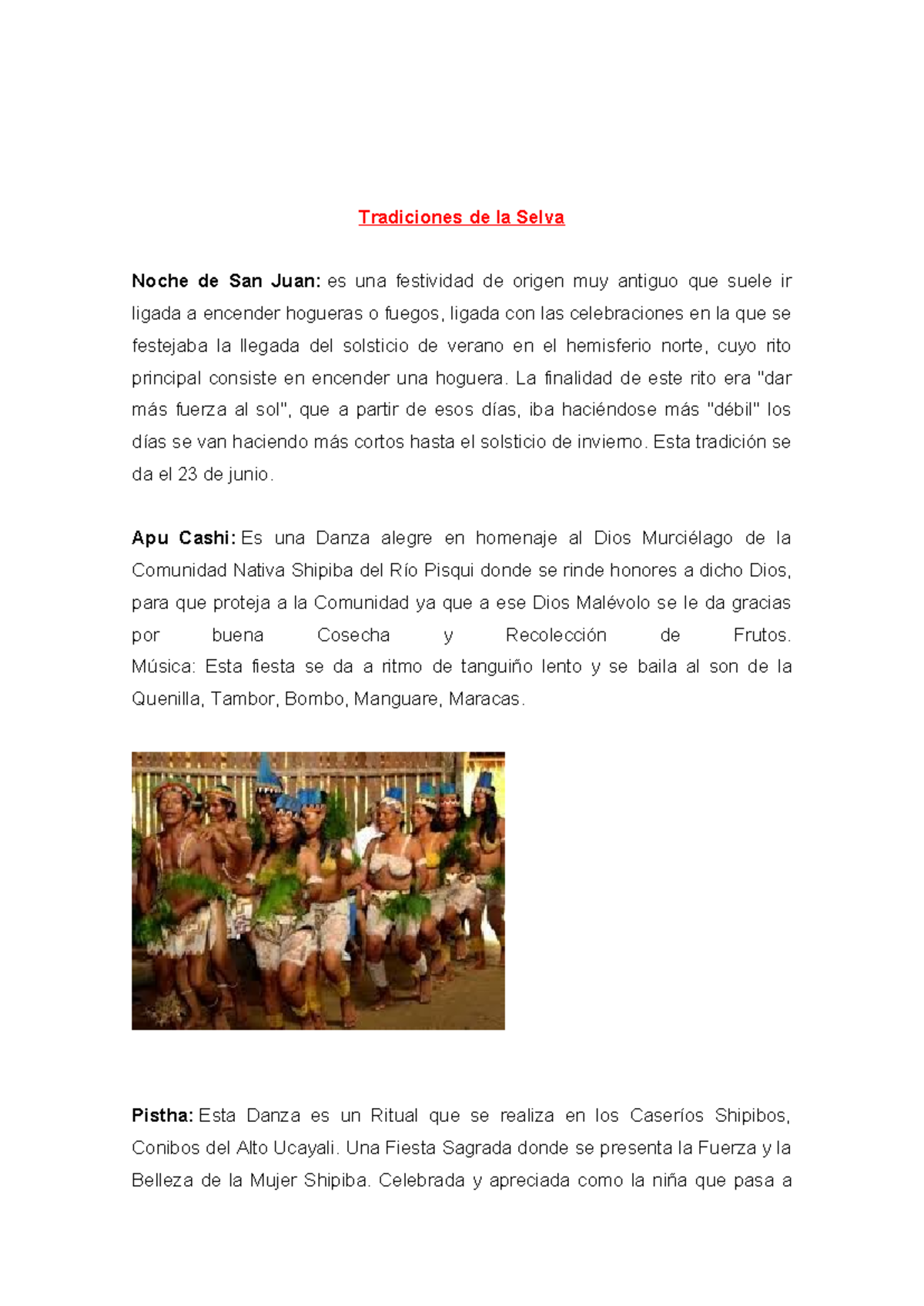 Tradiciones y Costumbres de la Selva Peruana: Fiesta de San Juan - Studocu
