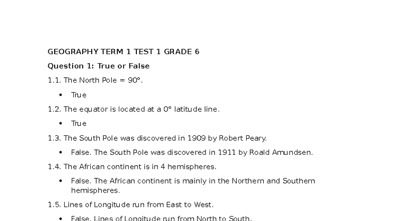 Geography TERM 1 TEST Review GRADE 6 - Q&A Compilation - Studocu