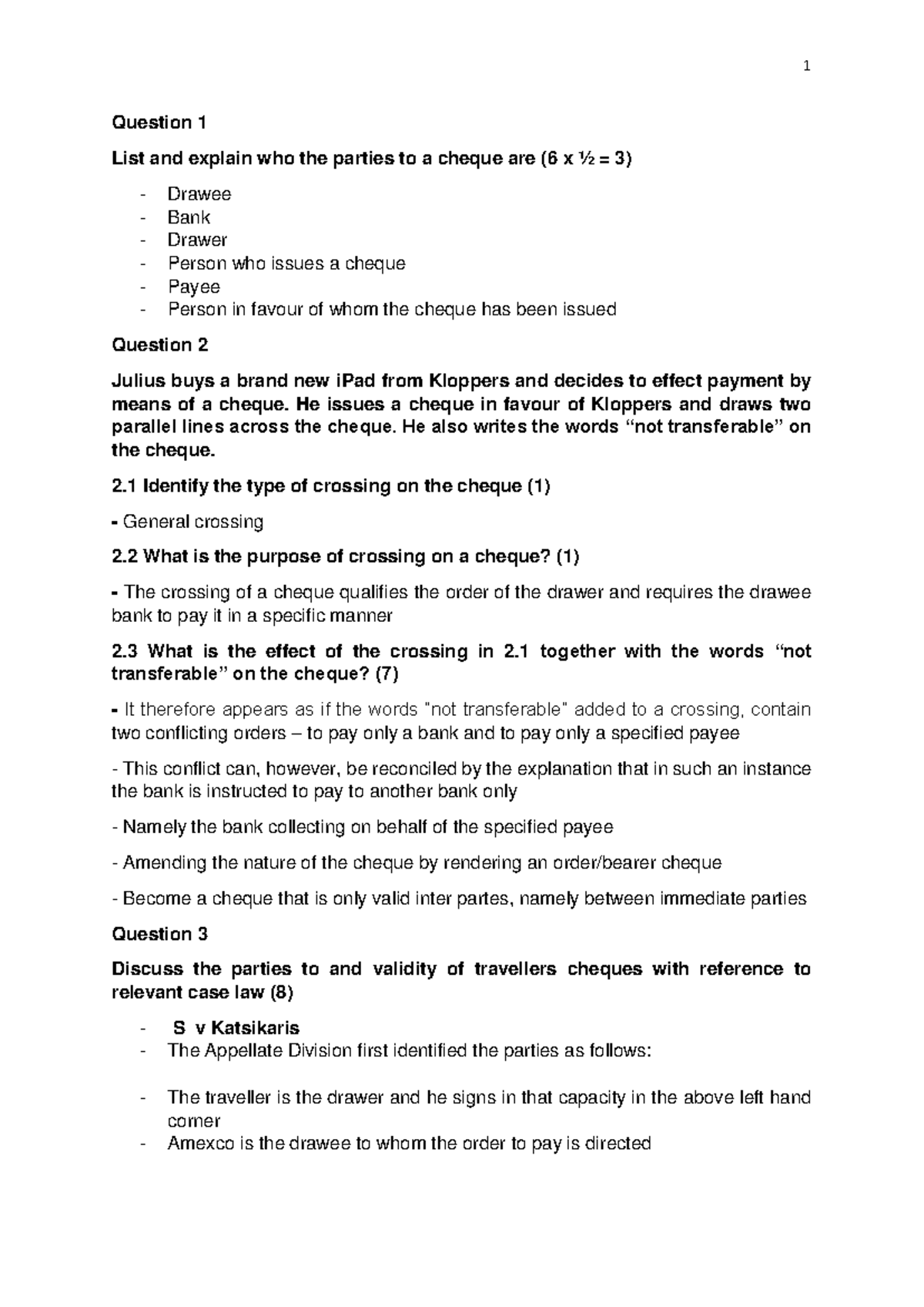 Instruments of Payment Questions and Answers - 1 Question 1 List and ...