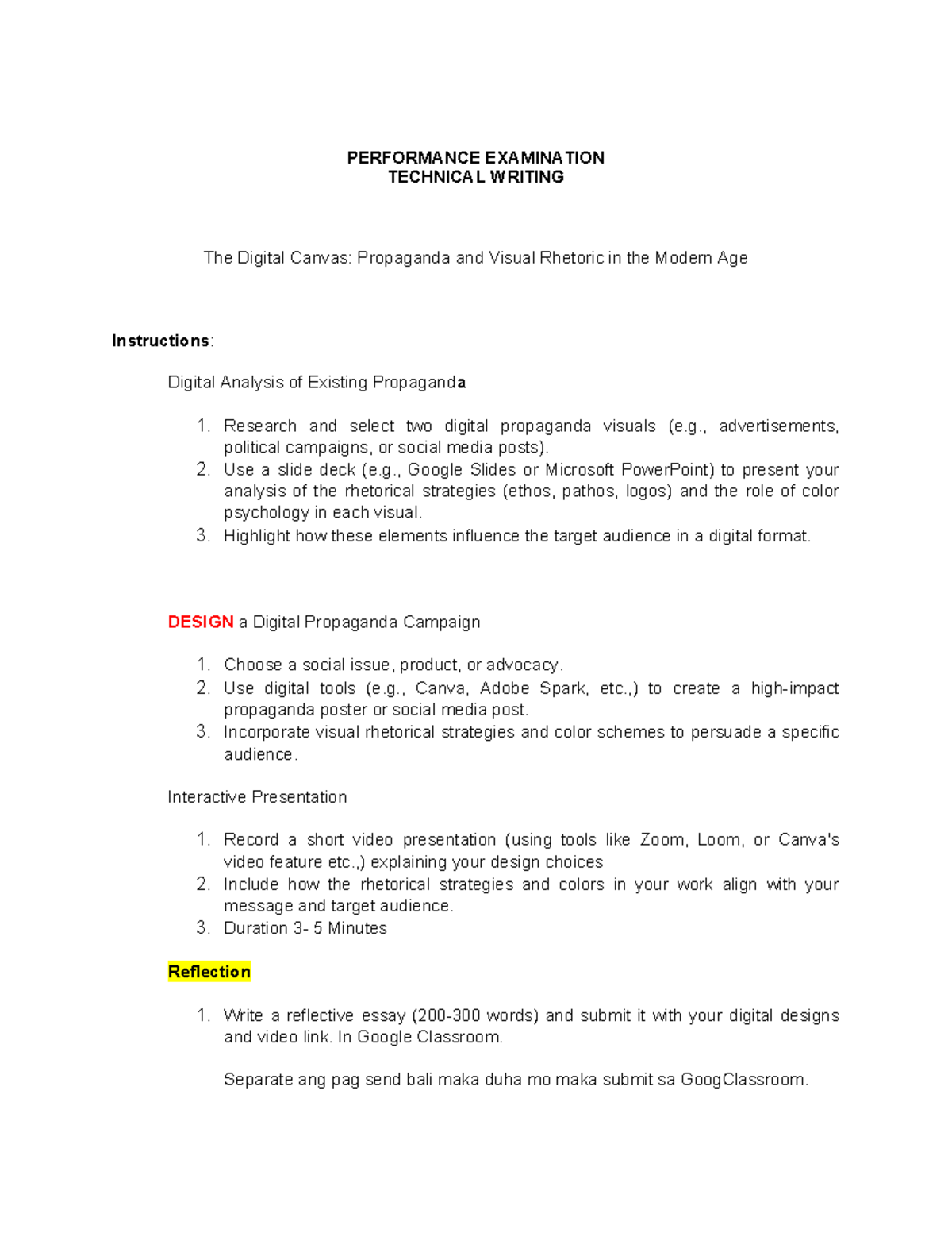 Performance Examination TM3A - PERFORMANCE EXAMINATION TECHNICAL ...