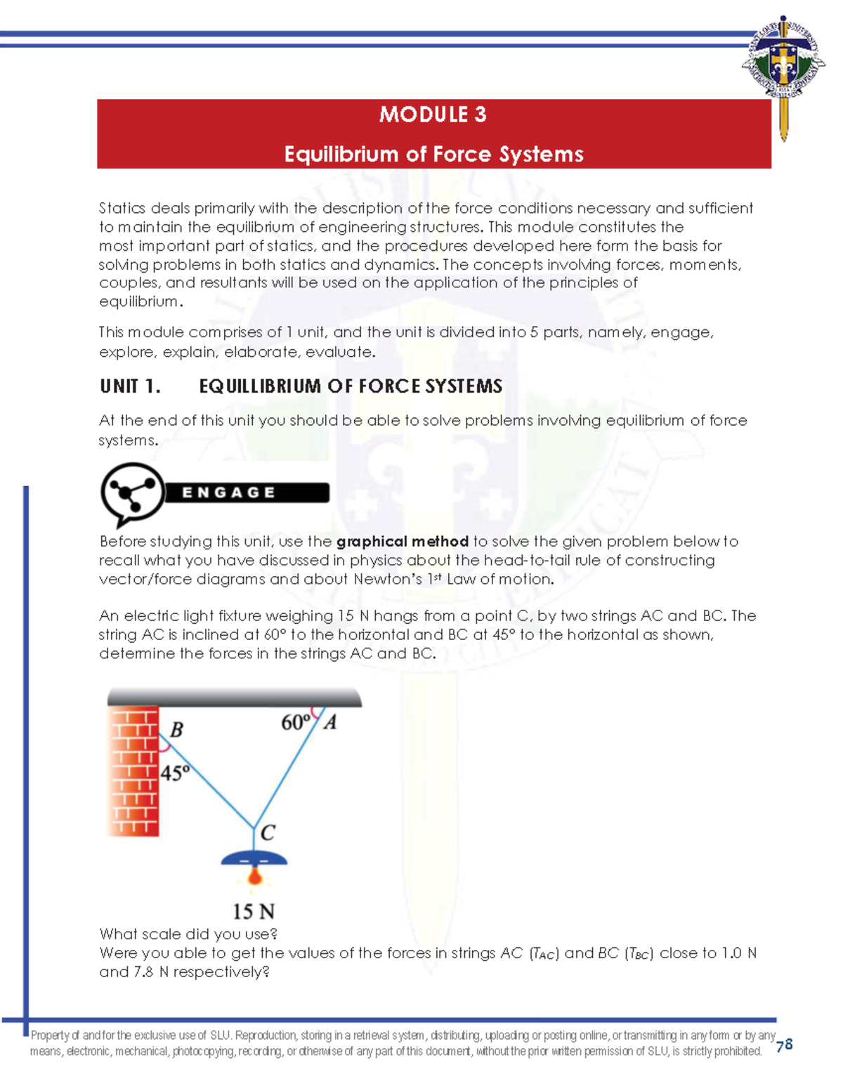 CE 2111 Module 3: Equilibrium of Force Systems Analysis - Studocu