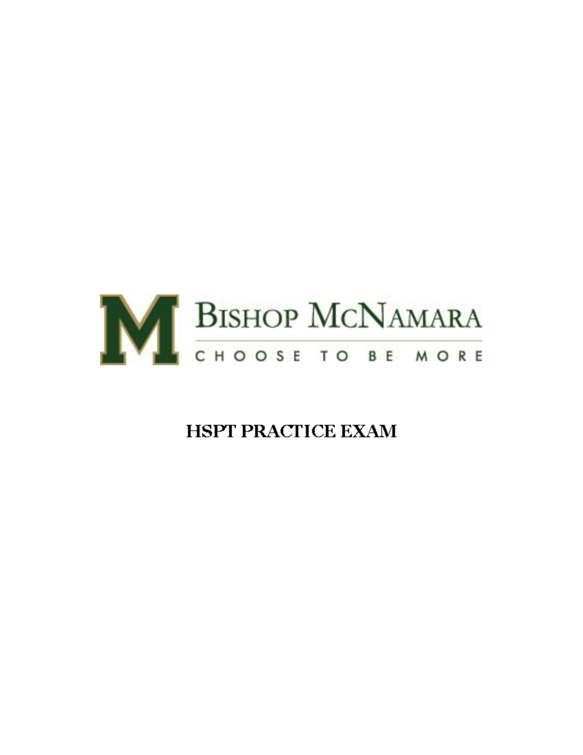 Bishop Mc Namara HSPT Mini Diagnostic Practice Test 2 - Studocu