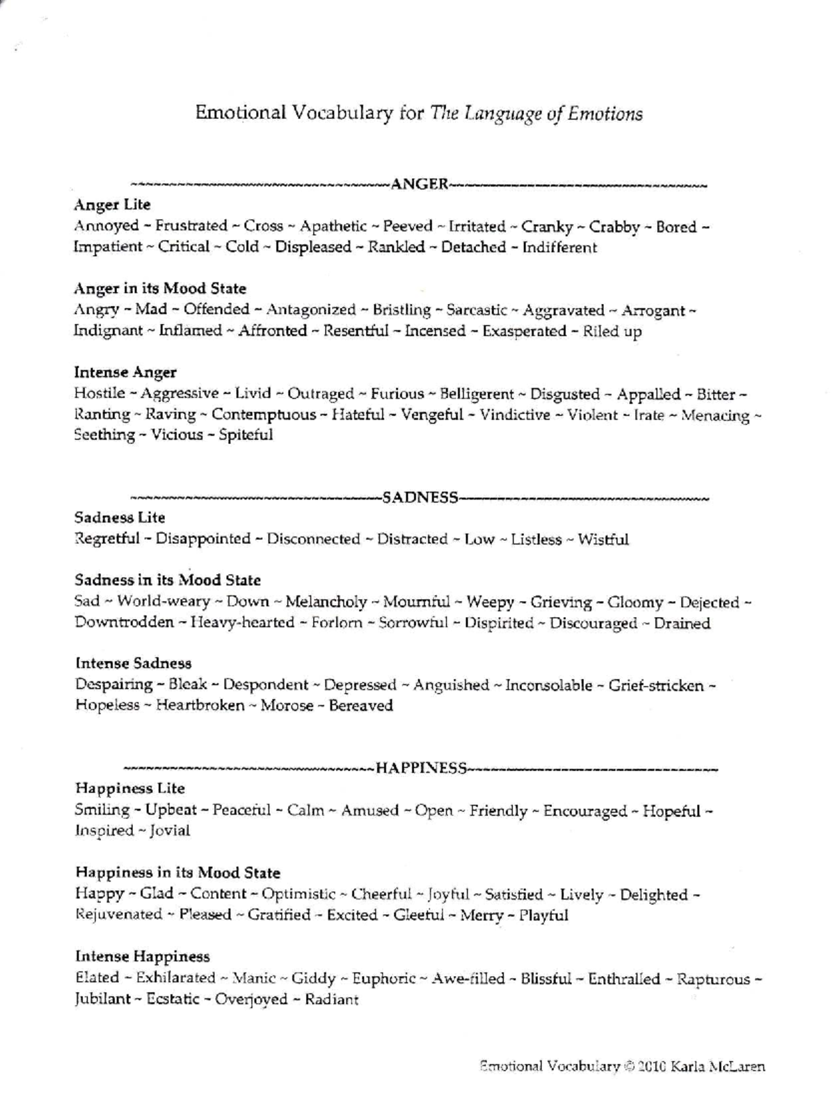 Emotional Vocabulary Notes: Understanding Anger, Sadness, and More ...