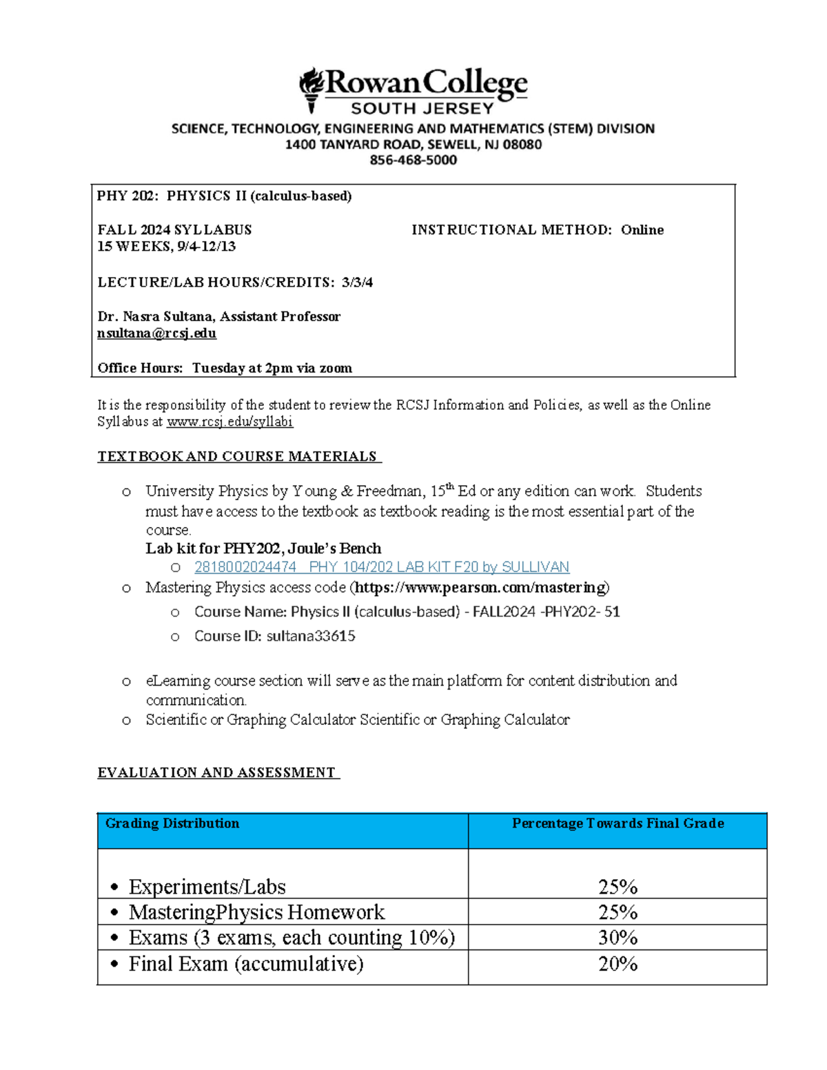 PHY 202 Fall 2024 Online Syllabus and Course Overview - Studocu