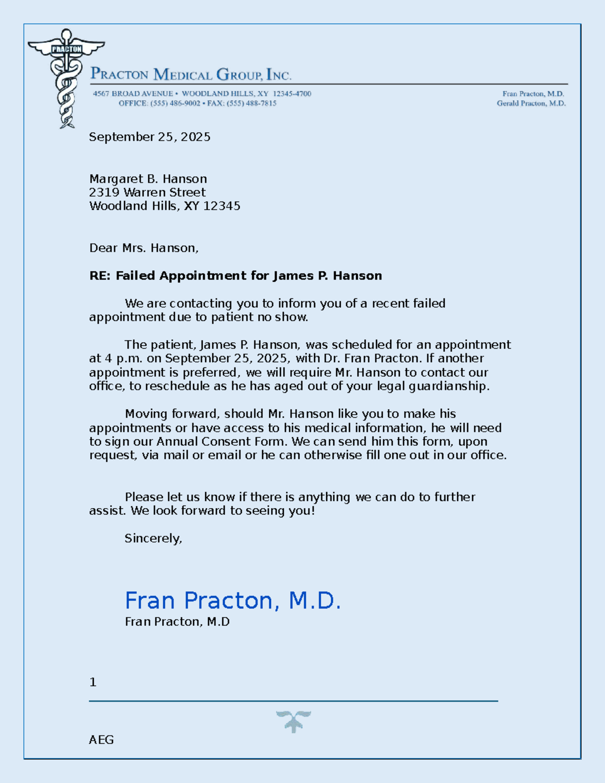 PMG Letter: Notification of Failed Appointment for James P. Hanson ...