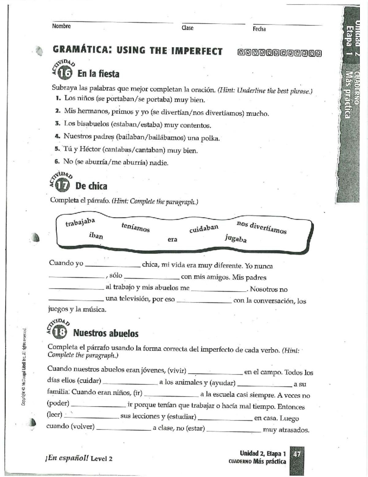 Act. 16-21: Gramática - Uso del Imperfecto en Español - Studocu