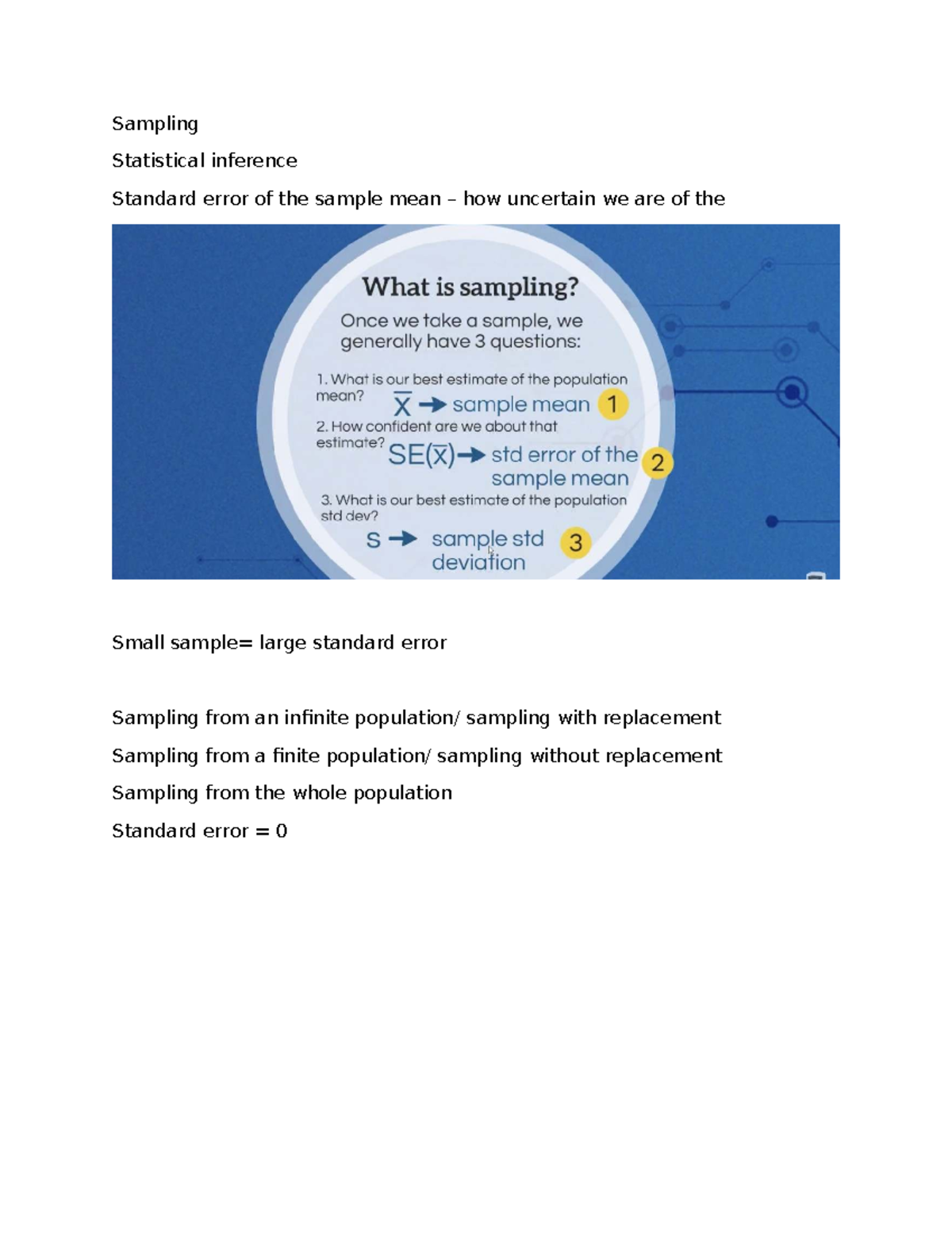 Sampling - Lec Stat: Understanding Standard Error & Methods - Studocu