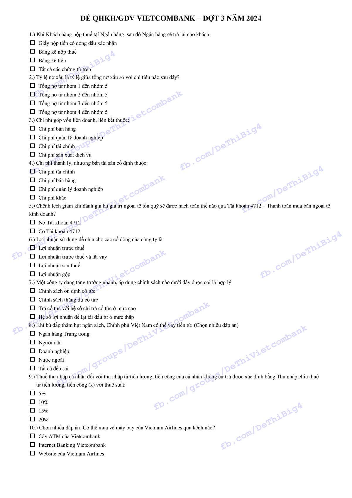 Đề QHKH-GDV VCB Đợt 3 Năm 2024 - Tài Liệu Ôn Tập - Studocu