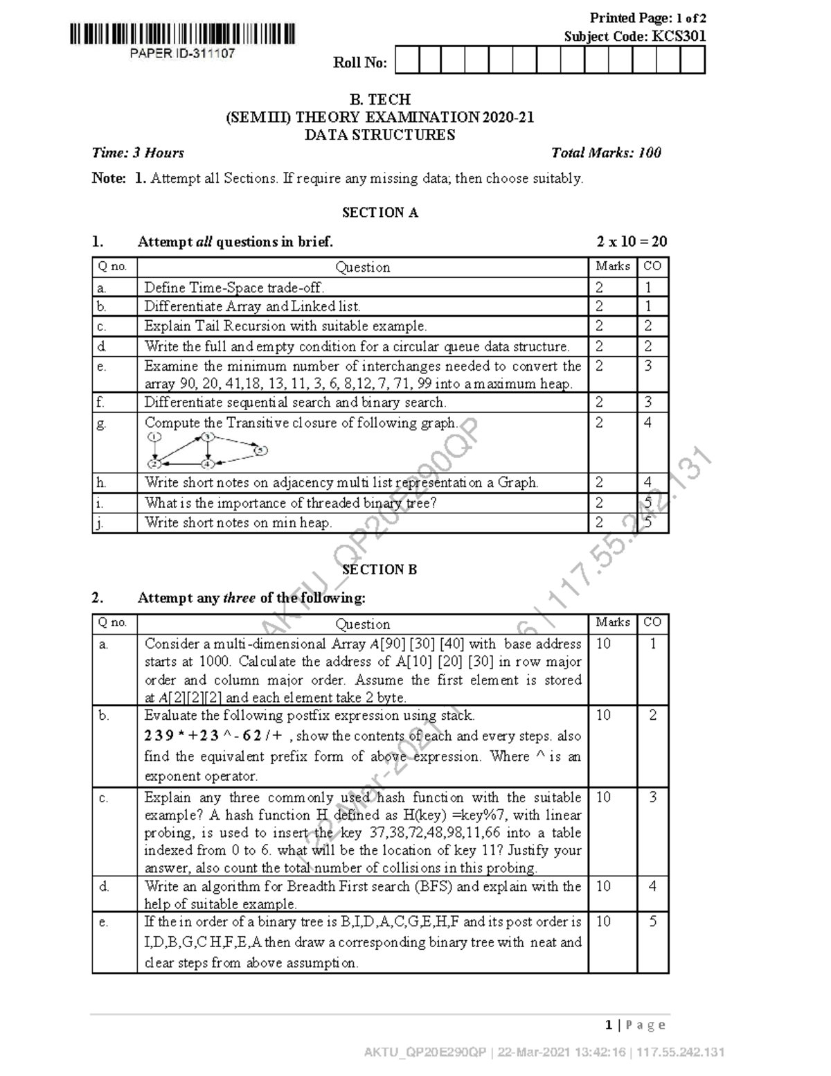 DATA STRUCTURES KCS301 FINAL EXAM NOTES - Studocu