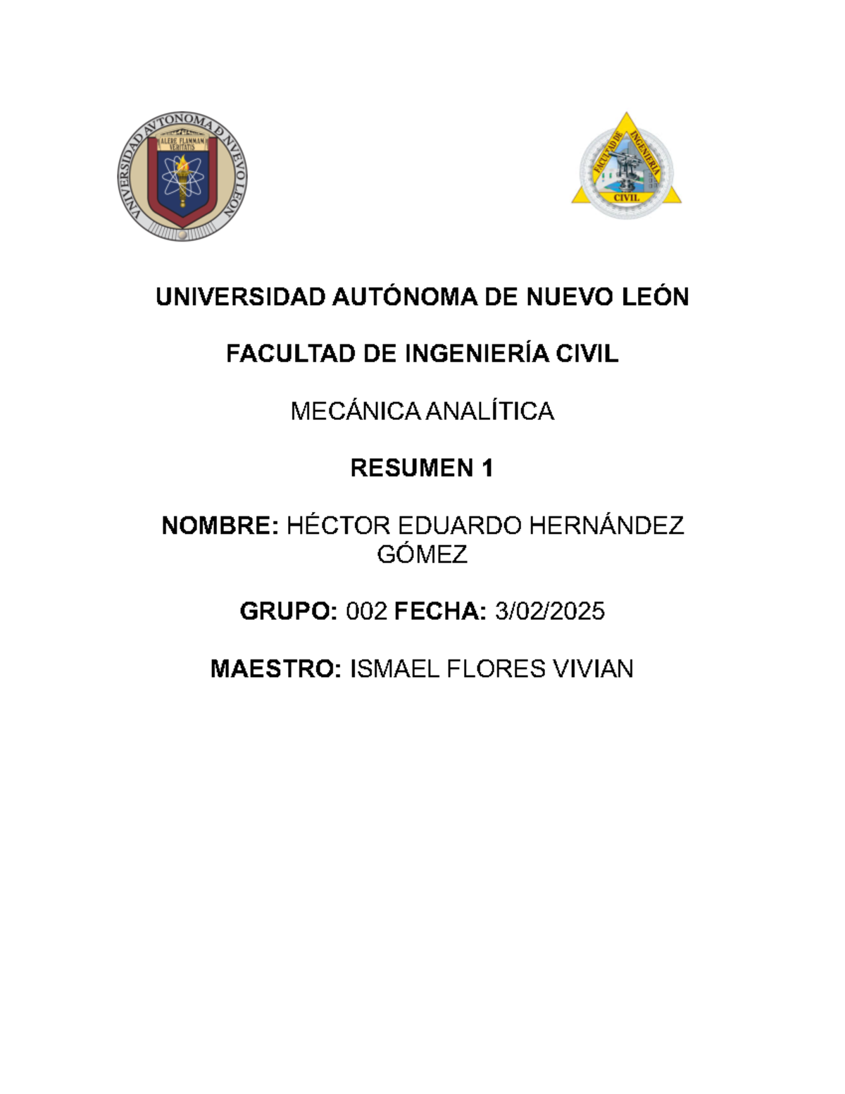 Resumen 1 HEHG - jn ononioinon - Mecánica Analítica Para Ingenieros ...