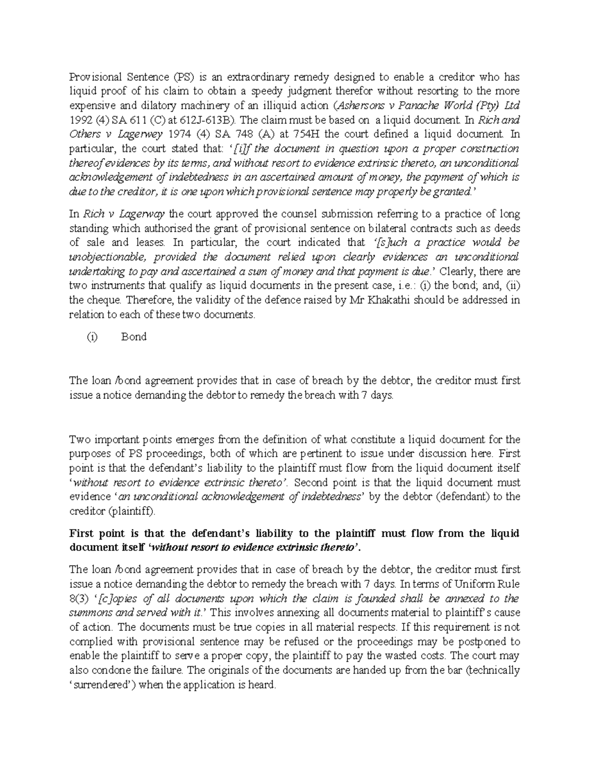 Provisional Sentence Analysis: Liquid Documents & Legal Implications ...