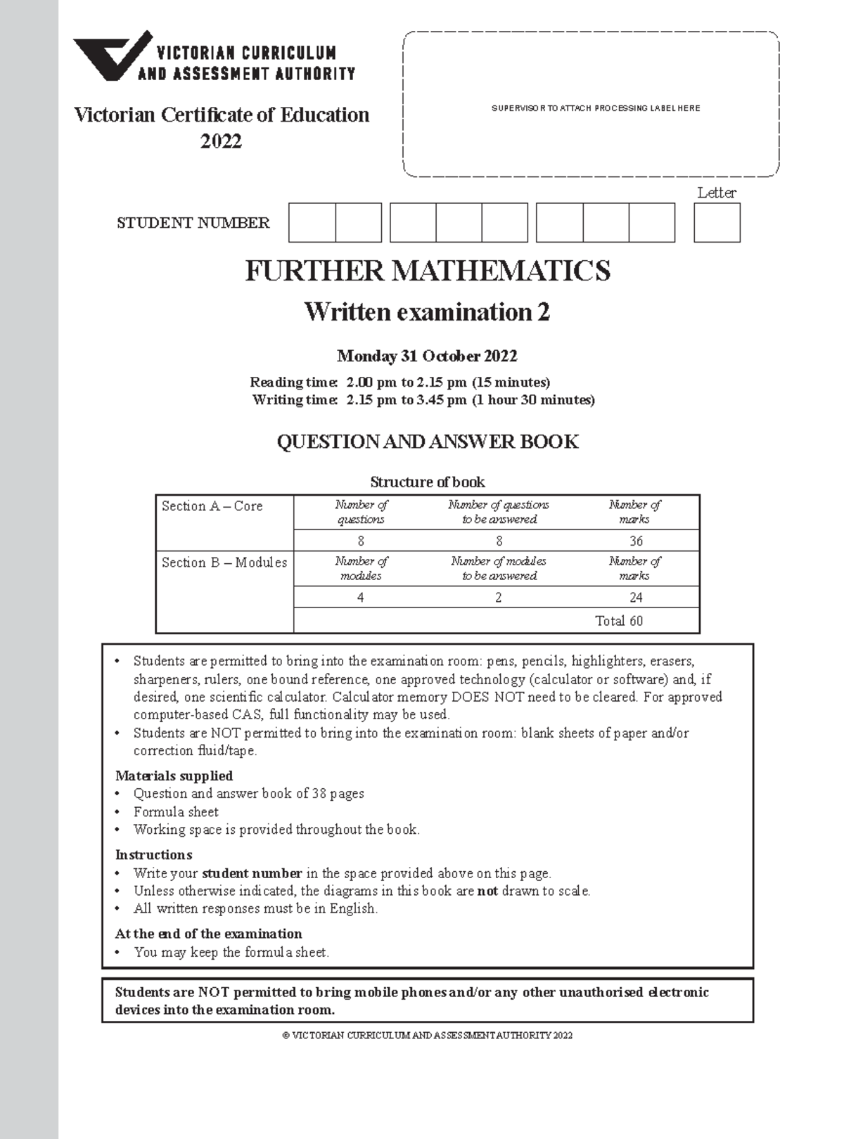 2022 general maths exam part 2df - FURTHER MATHEMATICS Written ...