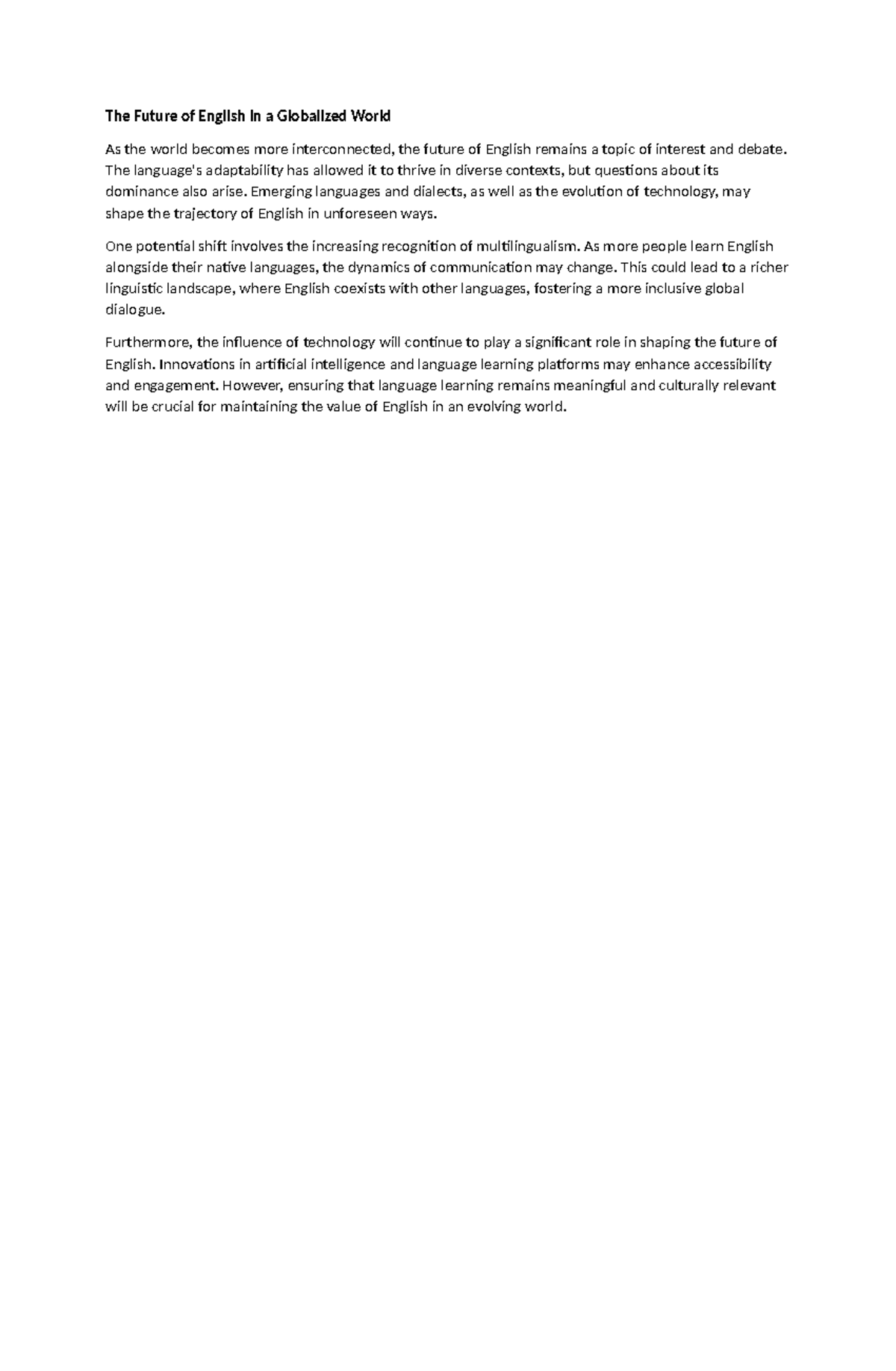 ENG 101: The Future of English in a Globalized Context - Studocu