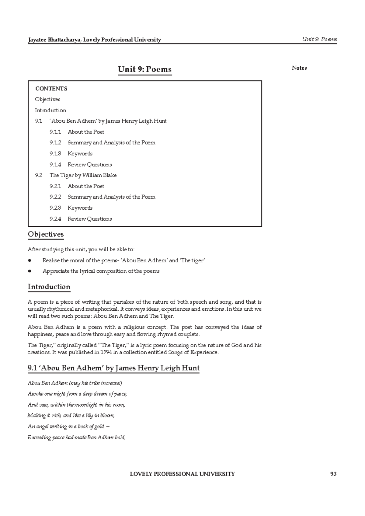 Bcom first year Communication Skills chapter 9 - Unit 9: Poems Notes ...