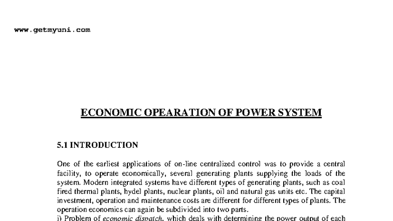 ECON 101: Economic Operation of Power Systems - Key Concepts and Analysis - Studocu