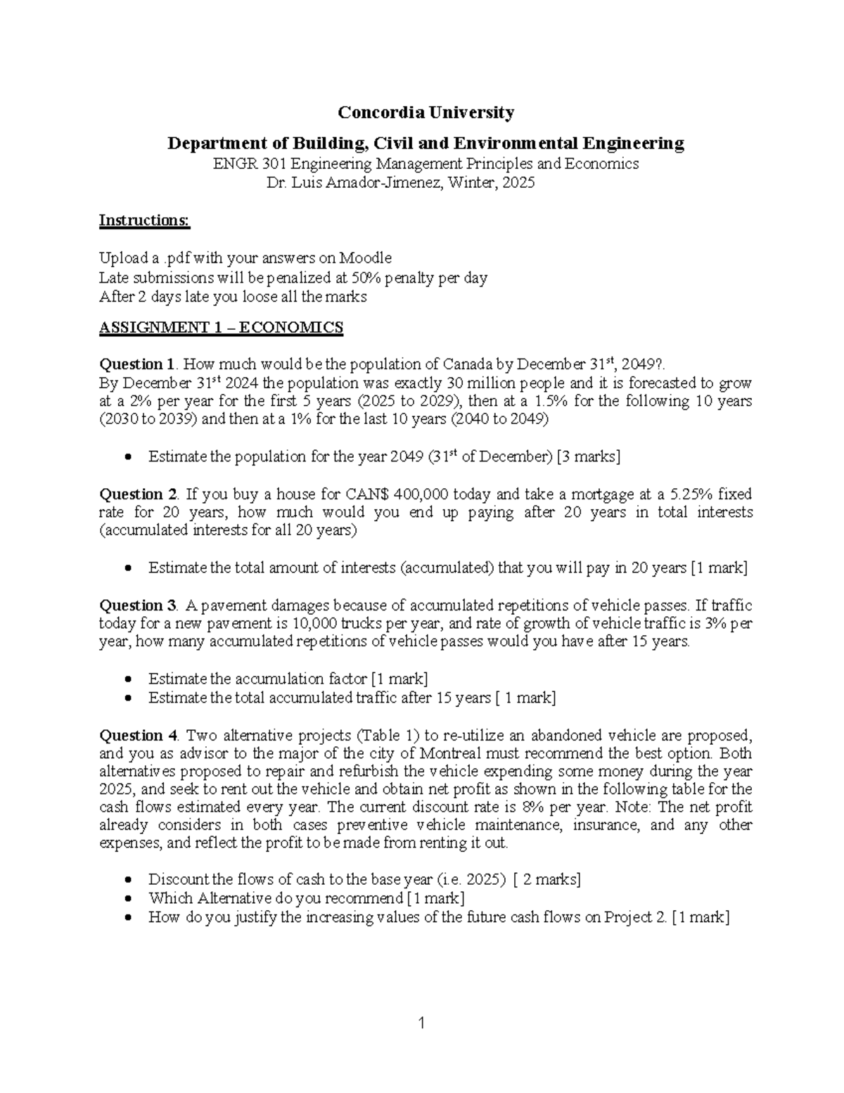 ENGR 301 - Assignment 1: Engineering Management Economics Analysis - Studocu
