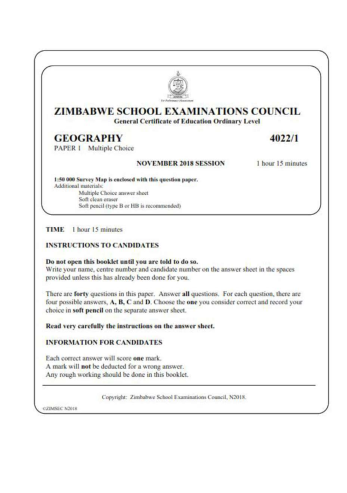 O-Level Geography Exam Paper I & II - Zimbabwe ZIMSEC N2018 - Studocu