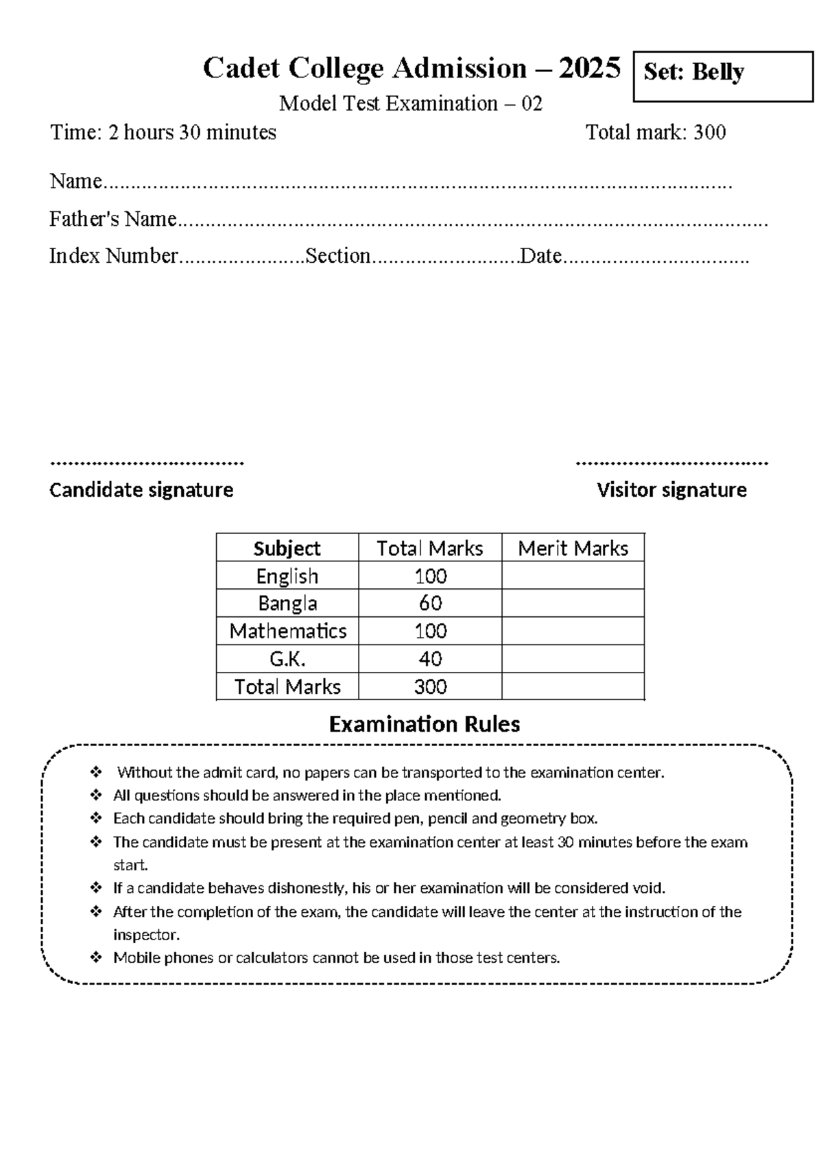 Model Test Exam 02 - Cadet College Admission 2025 - Studocu