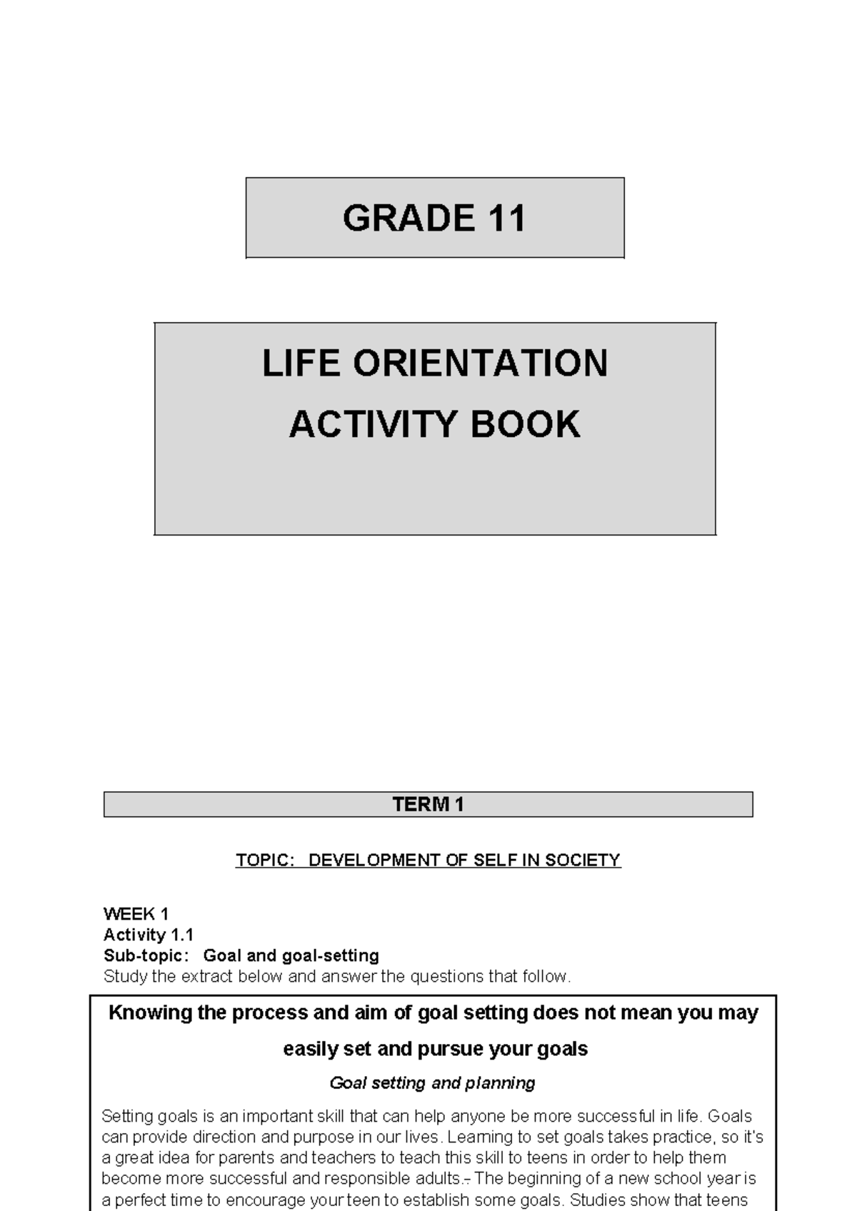 Gr 11 Life Orientation Activity Book 2023: Self & Society Development ...