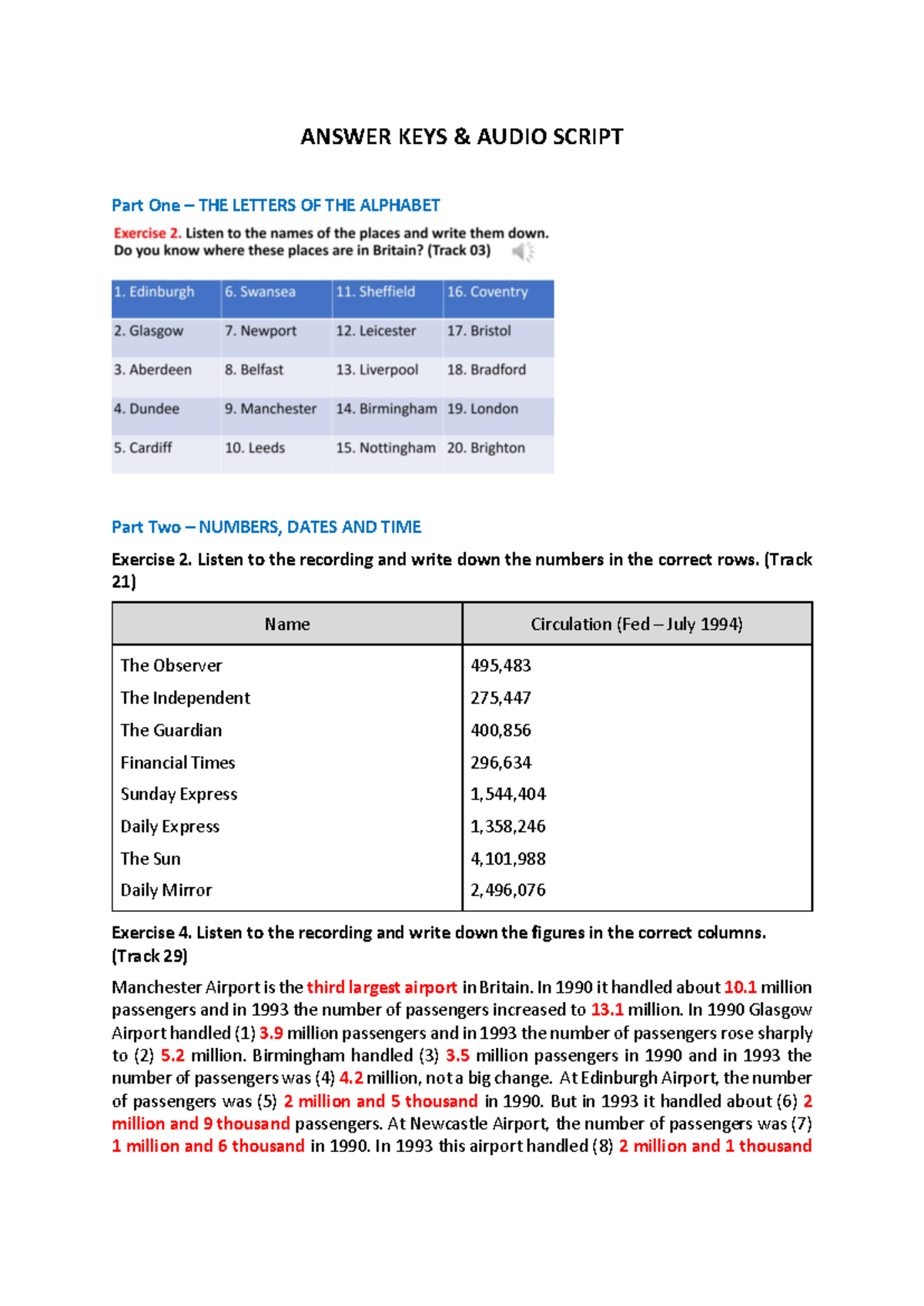 ANSWER KEYS AUDIO SCRIPT: Listening Exercises and Transcripts - Studocu