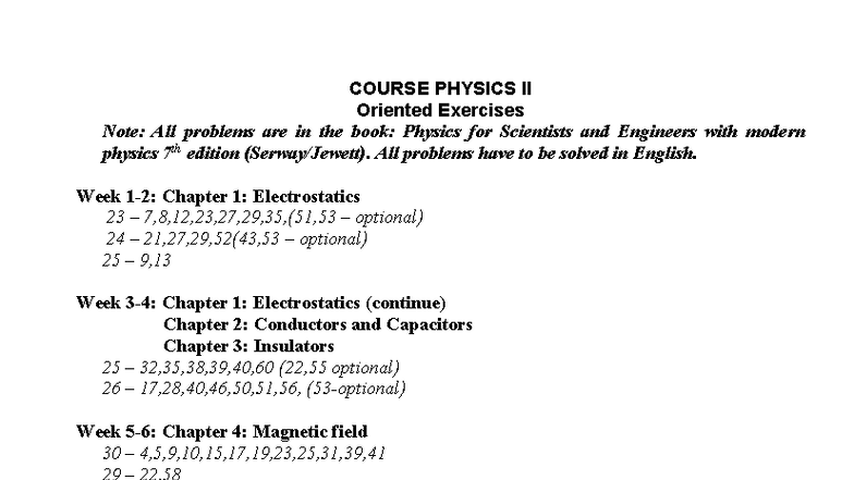 PHYSICS II Oriented Exercises: Electrostatics to Magnetism - Studocu