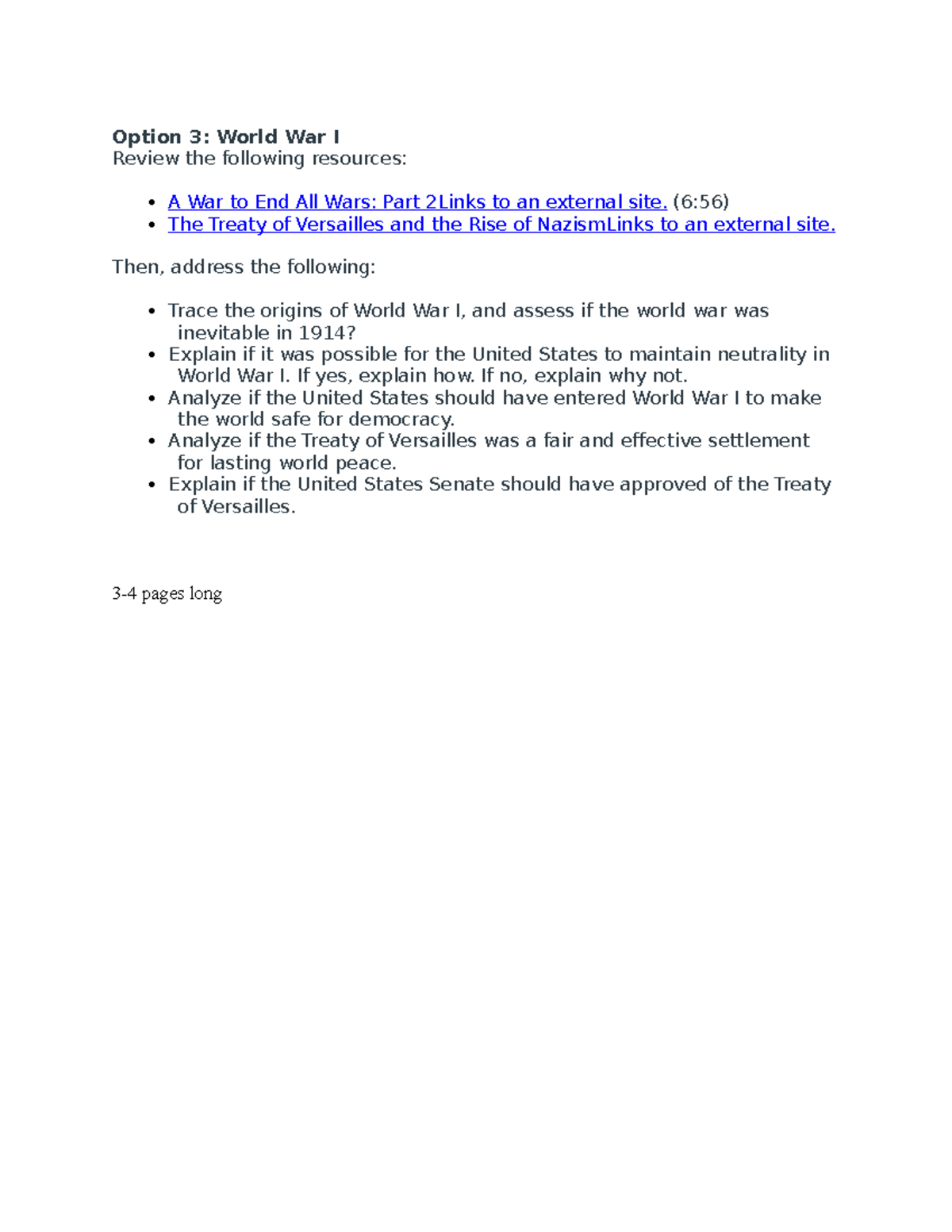 Hist405W6-Case study - History report - Option 3: World War I Review ...