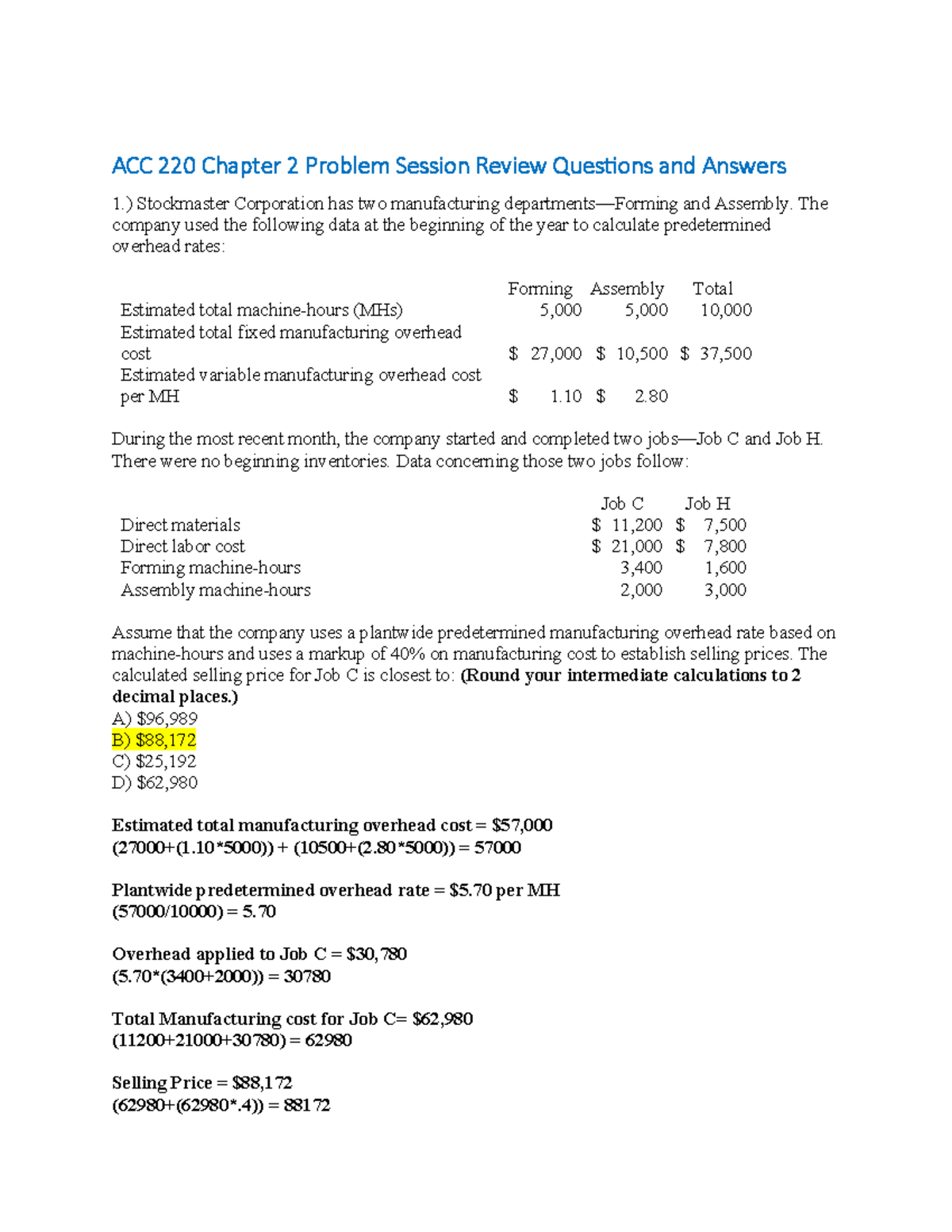 ACC 220 Chapter 2 Problem Session Review: Q&A Solutions - Studocu