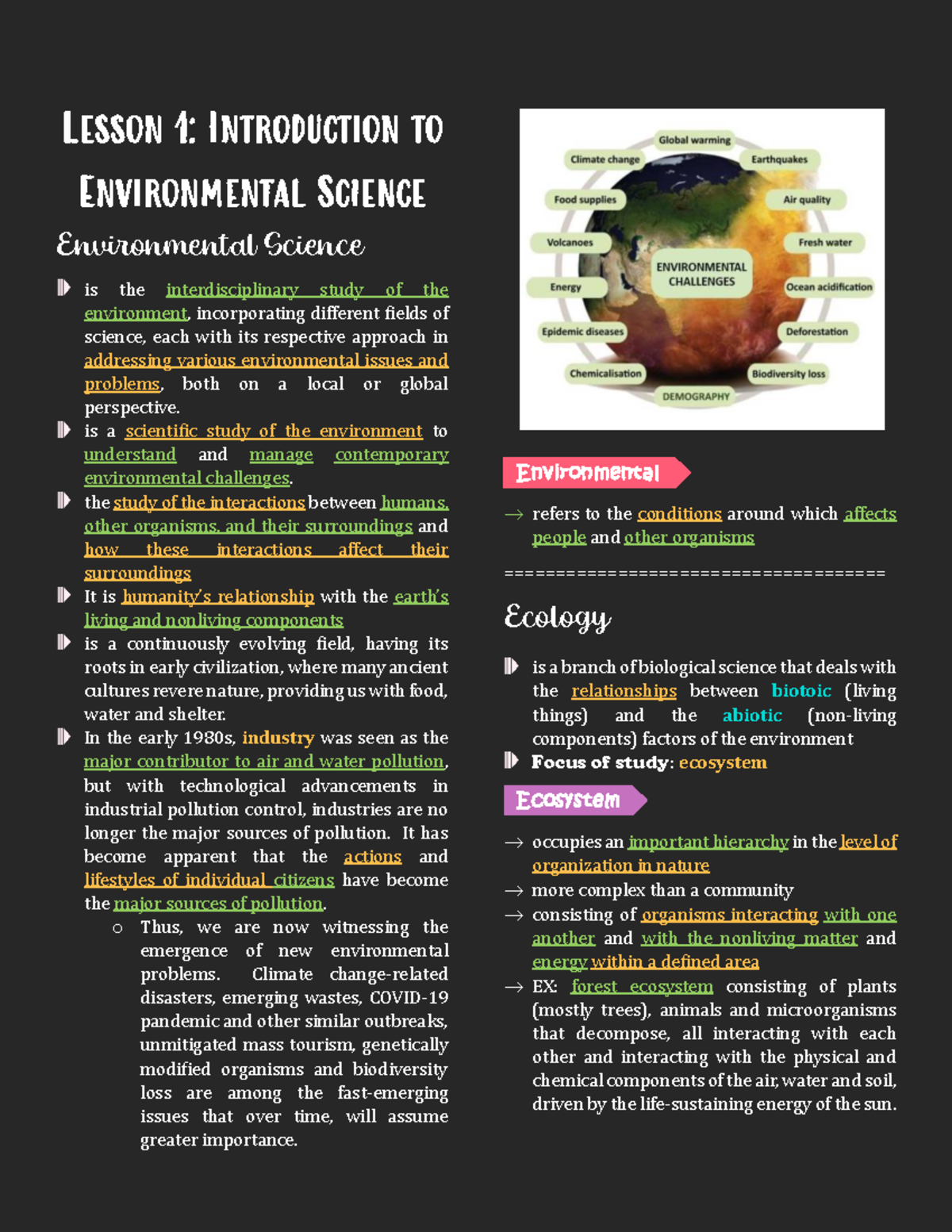 Environmental Science: Lesson 1 - Introduction to the Field - Studocu