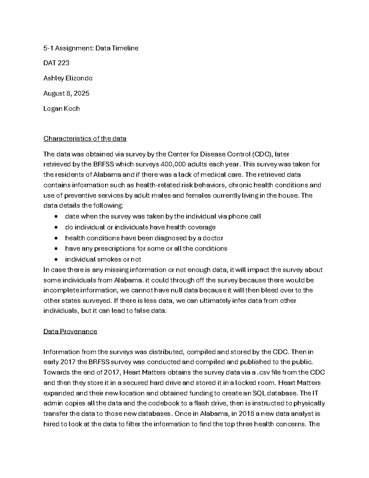 DAT 223 Assignment: Data Timeline Analysis by Ashley Elizondo - Studocu