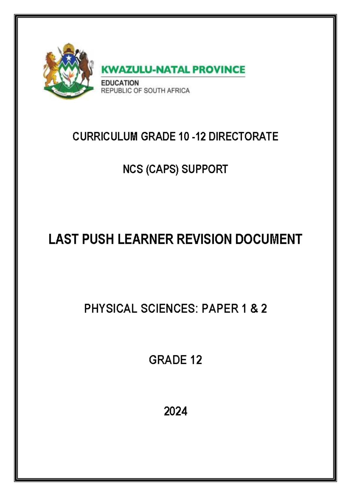 Physical Sciences G12 Final Revision: NSC Exams Prep 2024 - Studocu