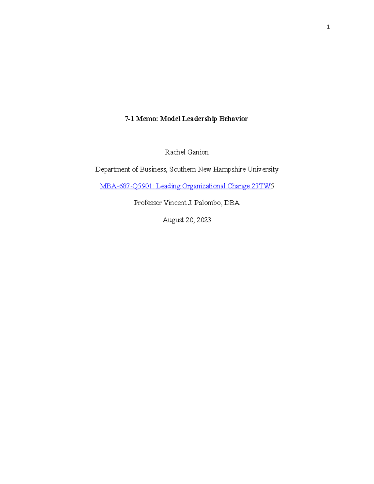 MBA-687-Q5901: Memo on Effective Leadership Behaviors for Change - Studocu