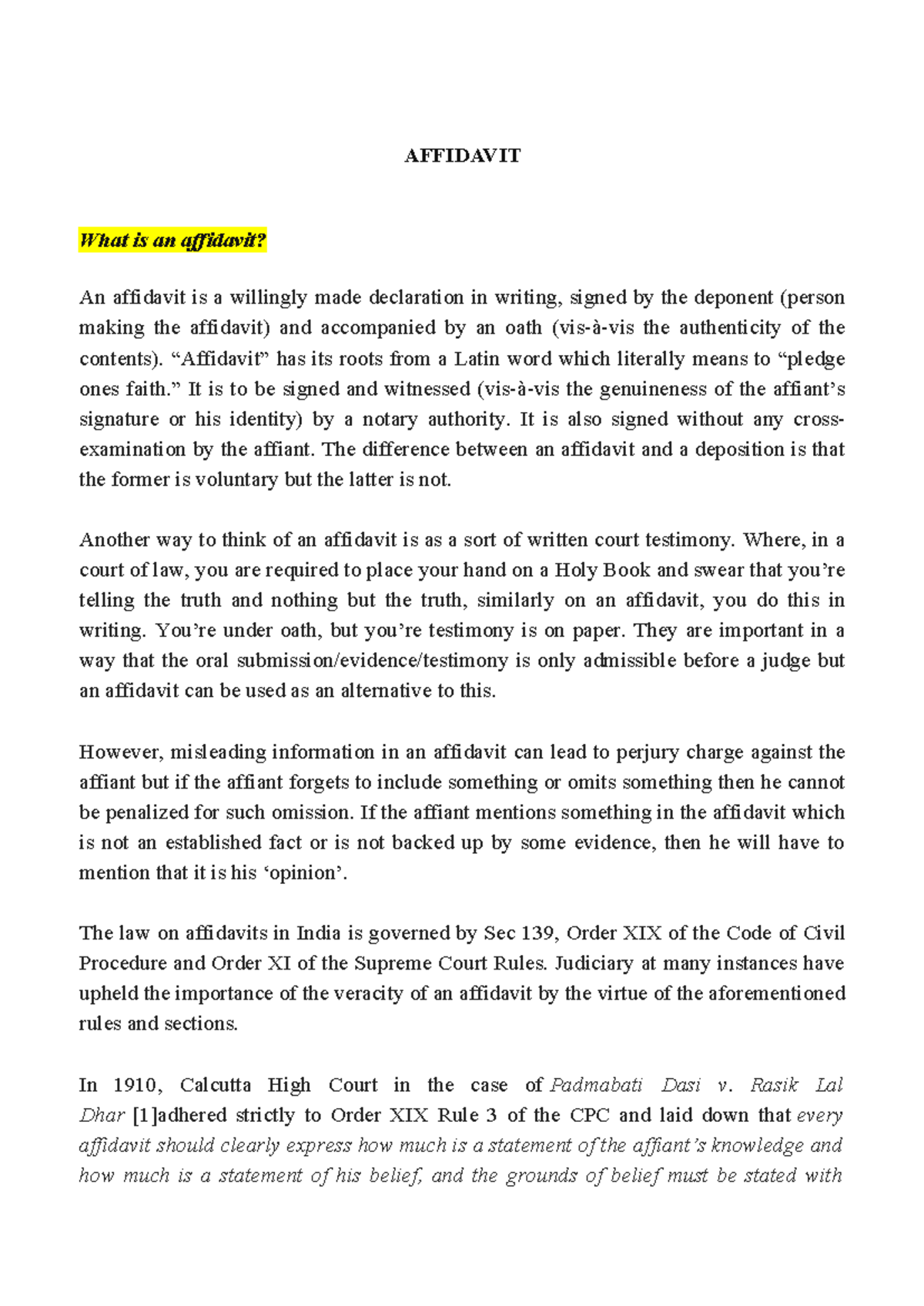 Affidavit Overview: Understanding Its Purpose and Types - Studocu