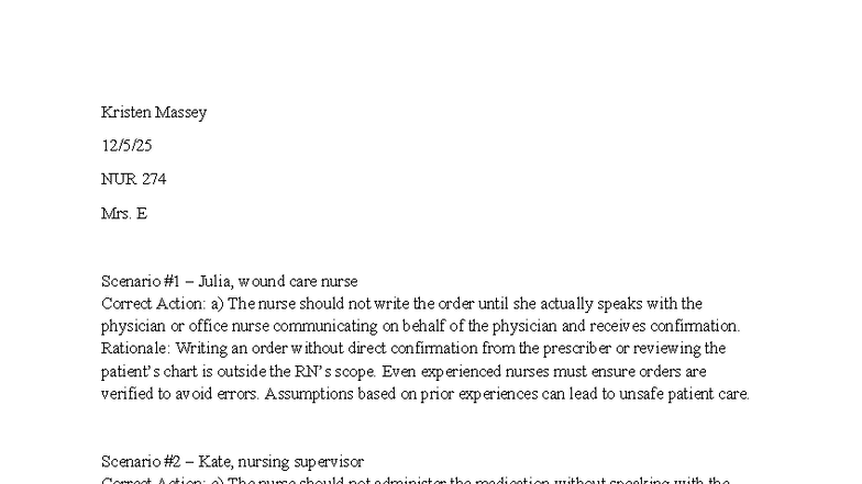 Case Study: Am I In My Scope? NUR 274 Analysis of Nursing Actions - Studocu