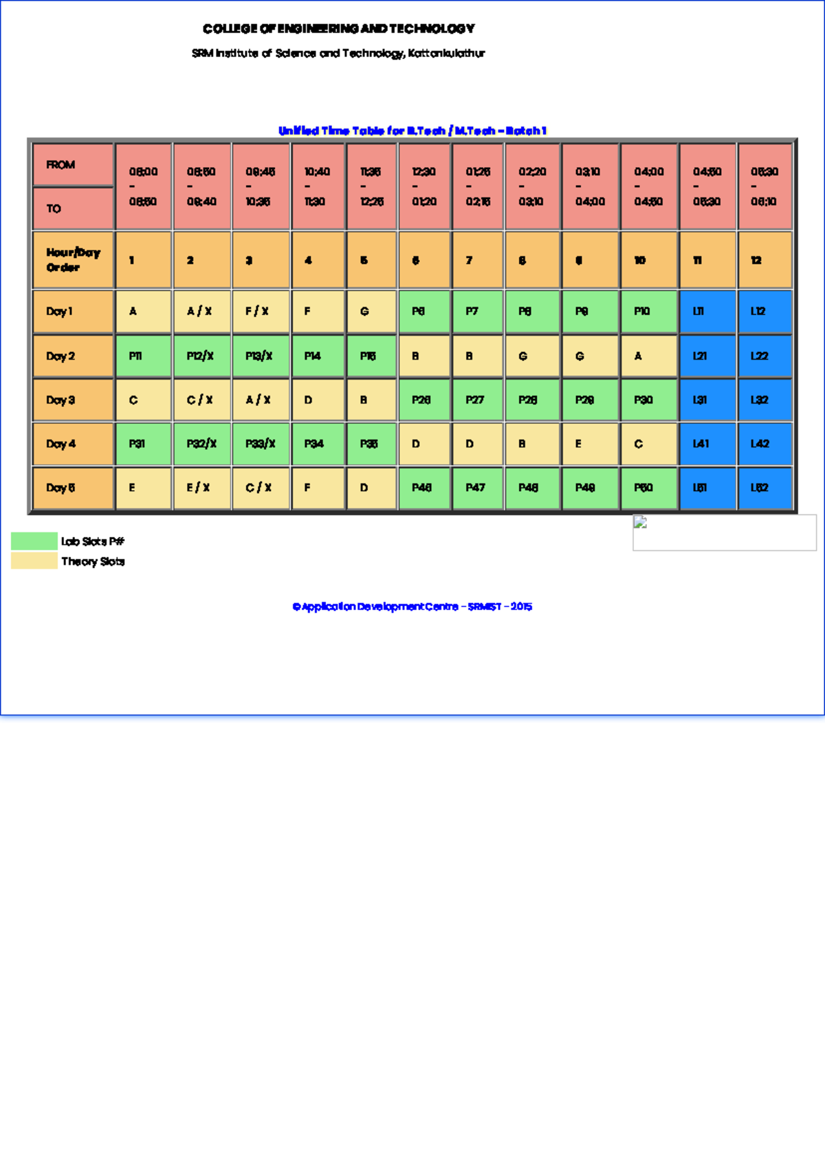 Unified Time Table 2024 for B.Tech & M.Tech Batch 11 - Studocu