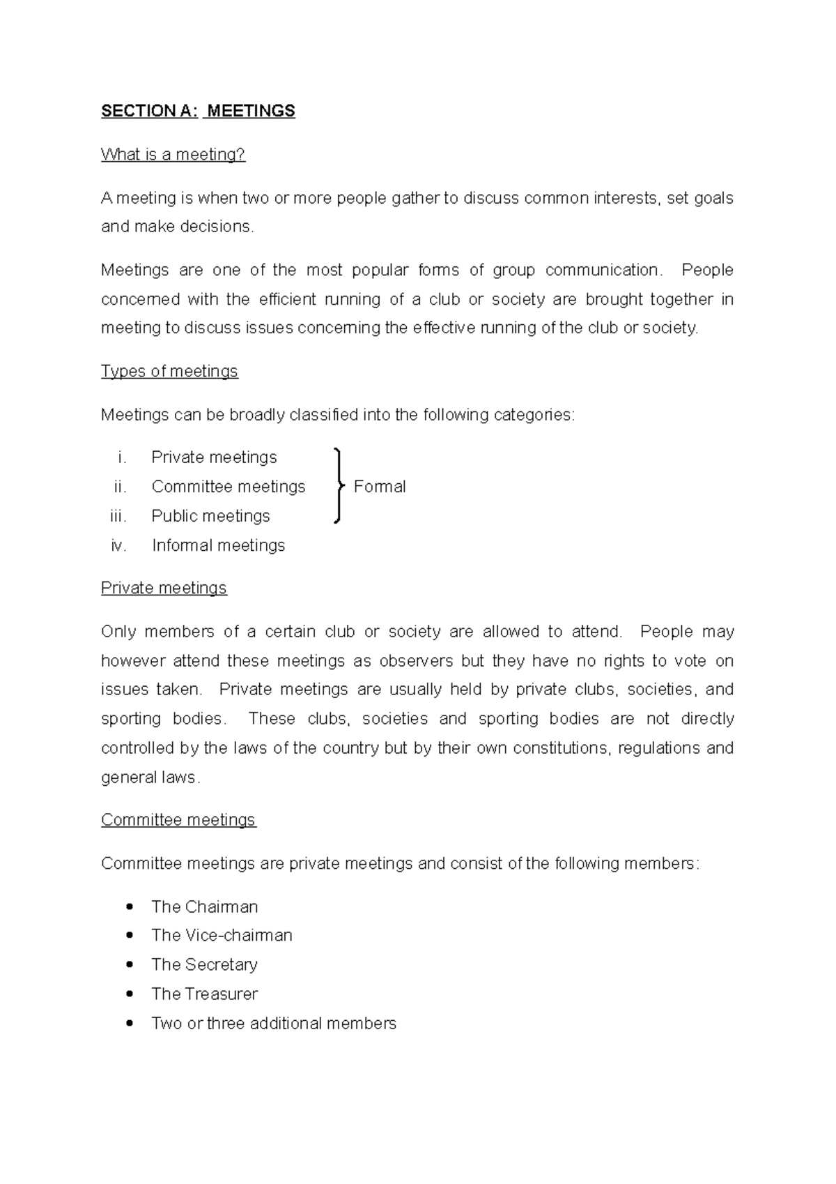 Lecture 2 - Meeting Types and Procedures Notes - Studocu