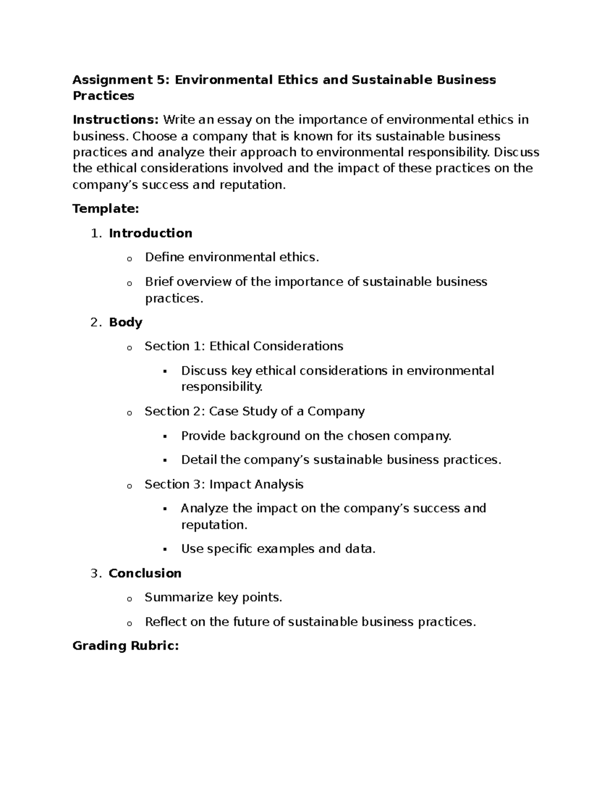 Environmental Ethics and Sustainable Business Practices - Assignment 5 ...