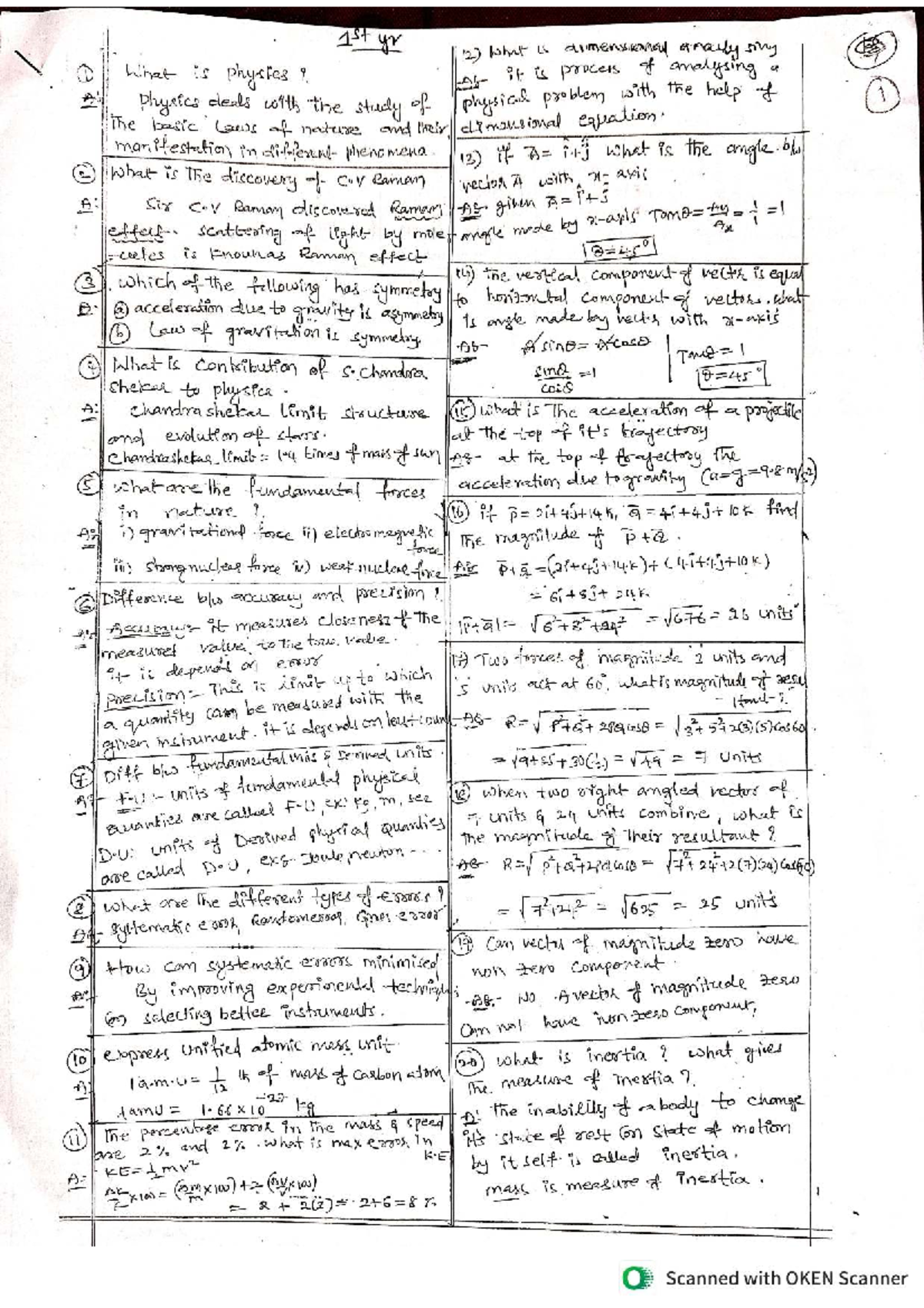 1st yr VSAQ's on Dimensional Analysis and Fundamental Physics Concepts ...