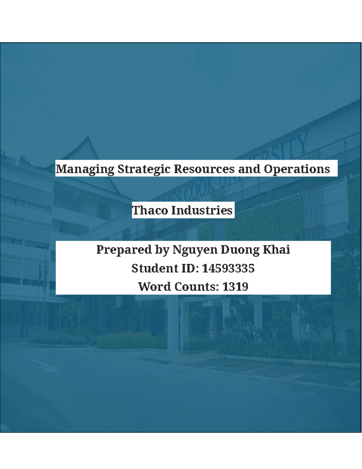 LB5230 A2: Managing Strategic Resources and Operations at Thaco Industries - Studocu