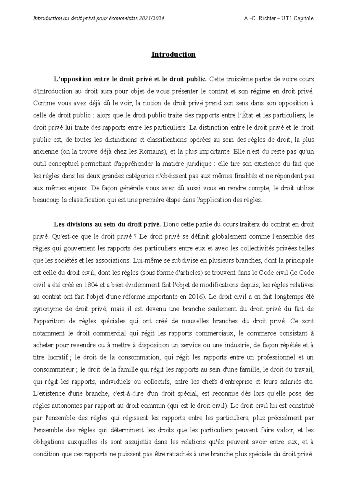 Introduction au Droit Privé - Économie - UT1 Capitole 2023/2024 - Studocu
